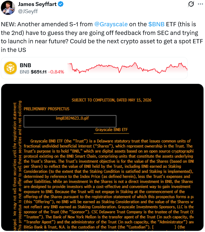 Grayscale, VanEck amend US spot BNB ETF filings, stepping closer to ...