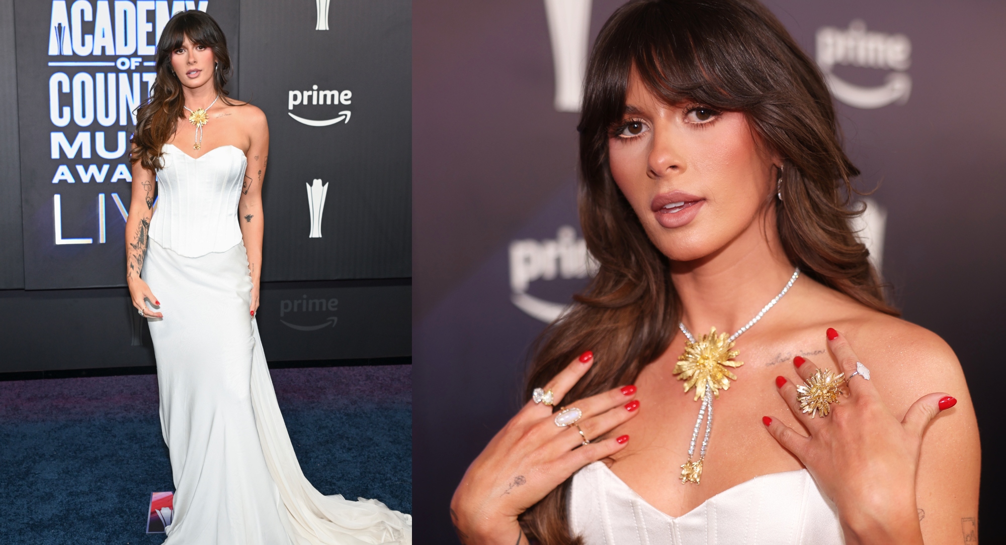Ella Langley models white corset gown for 2026 ACM Awards