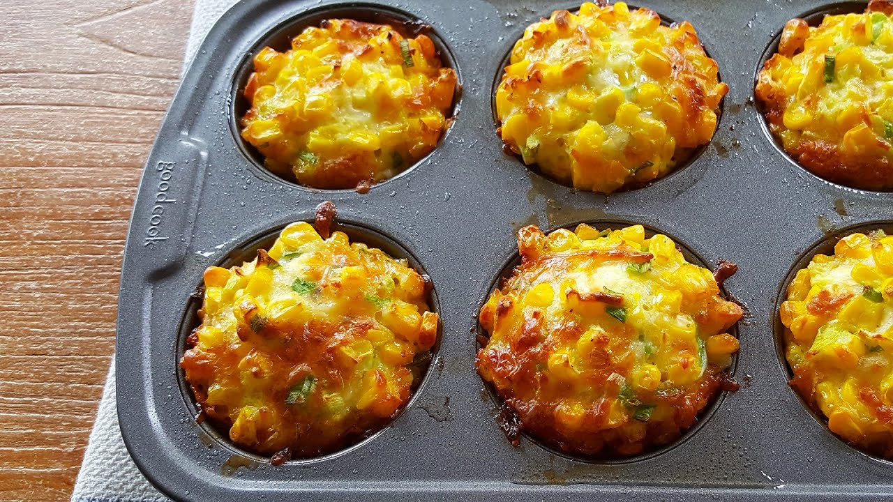 Easy cheesy corn fritter cups | Quick breakfast for one in a muffin tin!