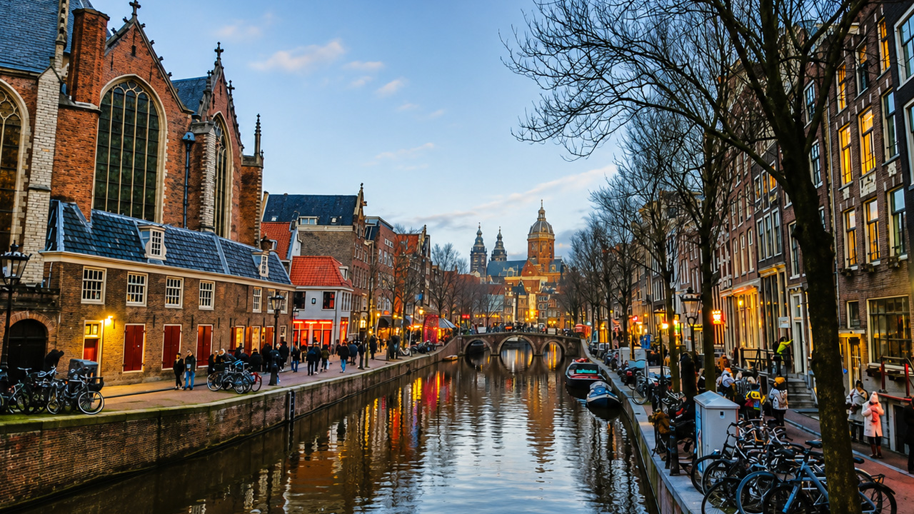 Amsterdam city center walk through canals and historic streets
