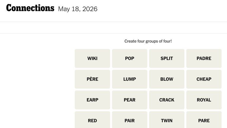NYT 'Connections' hints, clues and answers today, Monday, May 18, 2026