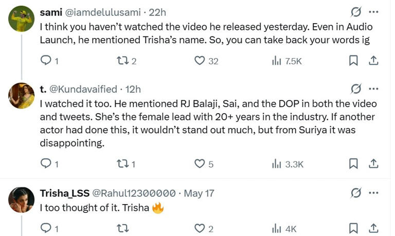 Why didn't Suriya mention Trisha? Karuppu gratitude note sparks fan debate