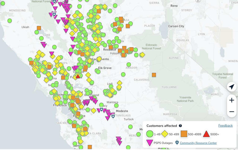 PG&E shutoffs, outages affect 46,000 across Bay Area, Northern California