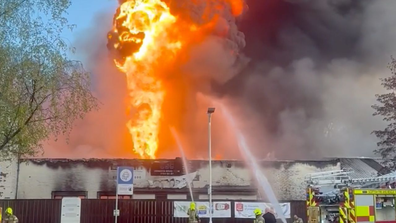 Thick black smoke rises from a fire in Scotland