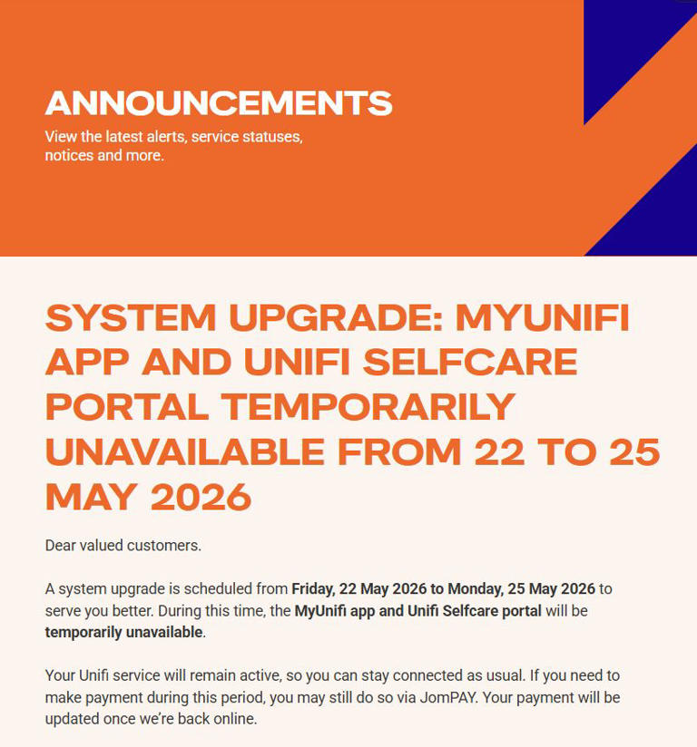 Unifi users: This weekend’s system upgrade may affect bill payments ...