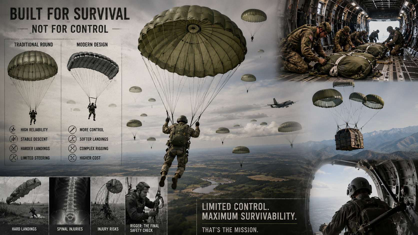 Why military parachutes sacrifice control to keep soldiers alive