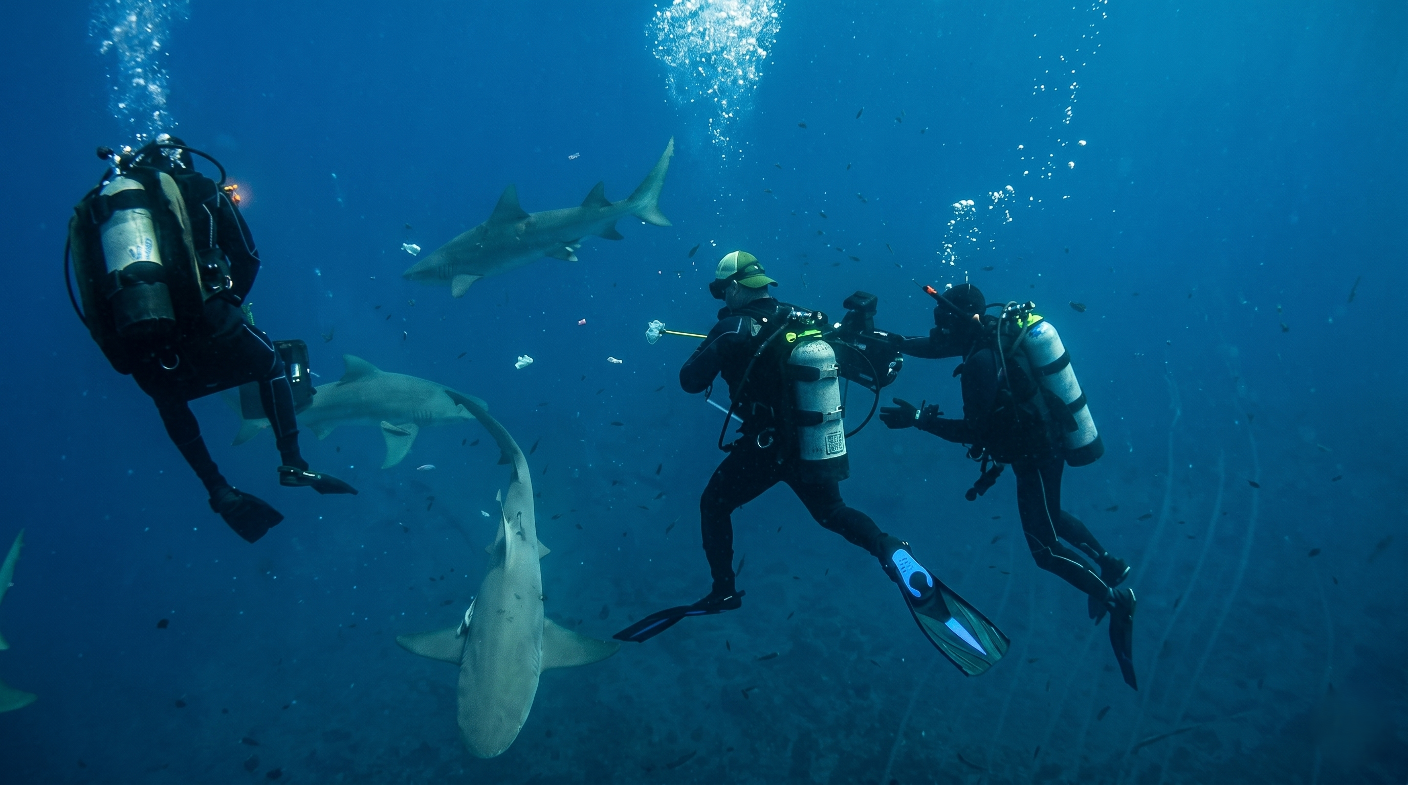 Watch what happens when 30 open-ocean sharks surround you – there’s ...