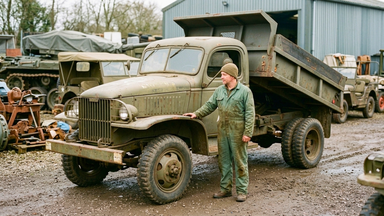 Father and son begin work on a WWII GMC Jimmy