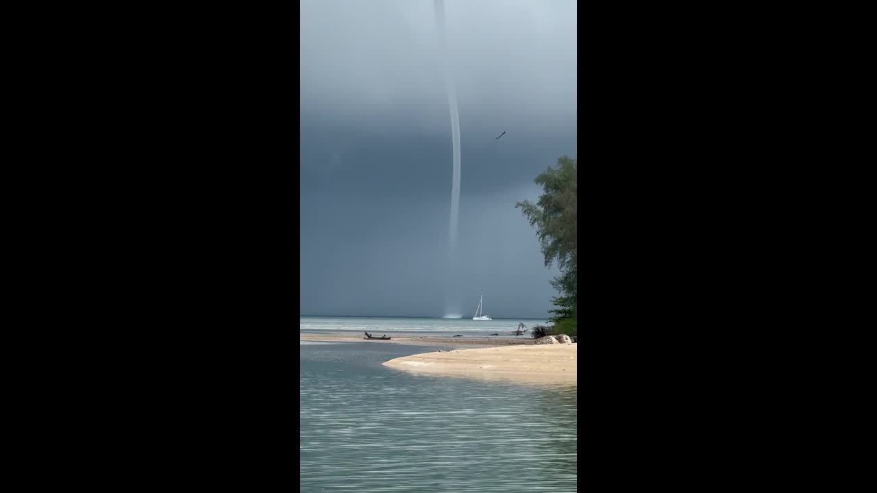 Waterspout tornado forms over sea in Thailand
