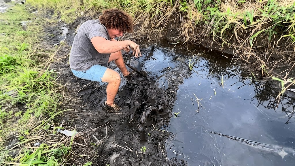 He found a dried up creek full of dying fish, then something was buried ...