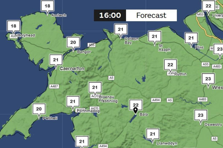 Weather maps show North Wales just like the Med with five-day burst of heat