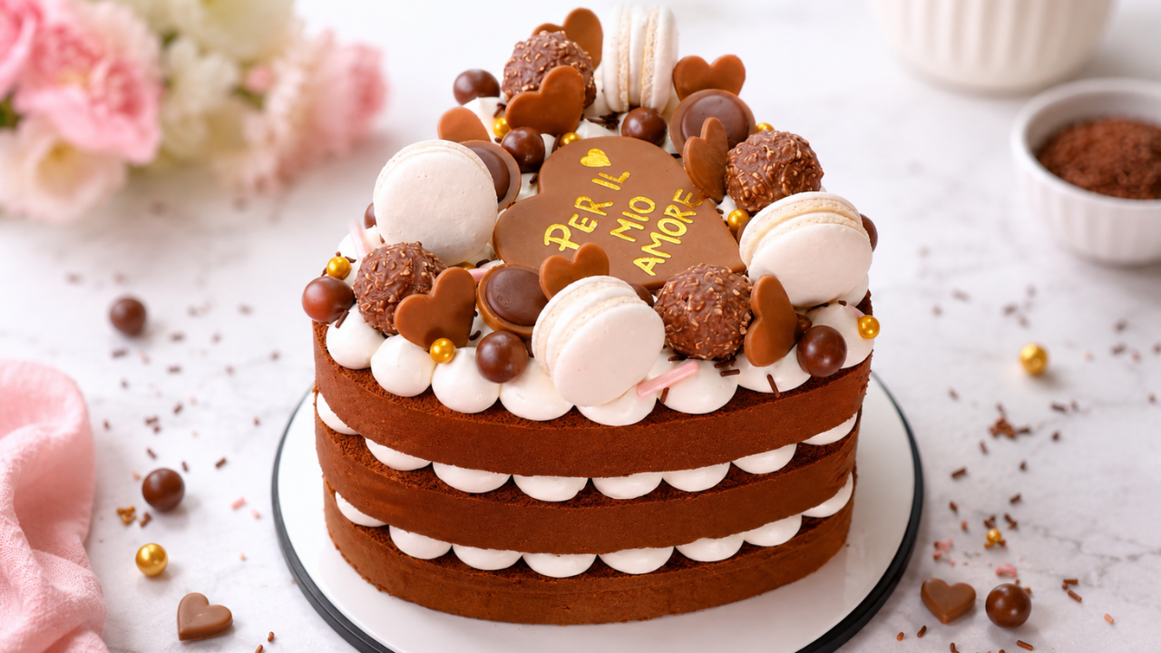 How to make romantic chocolate macaron cake