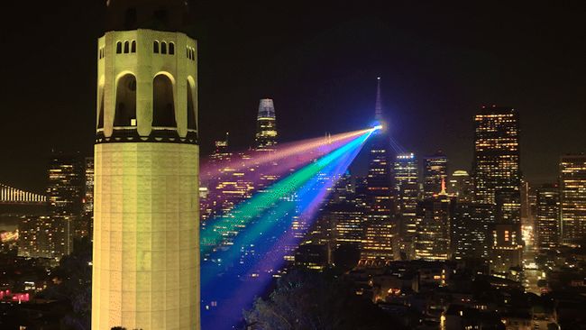 Laser Show Light Ups Downtown San Francisco and Iconic Buildings