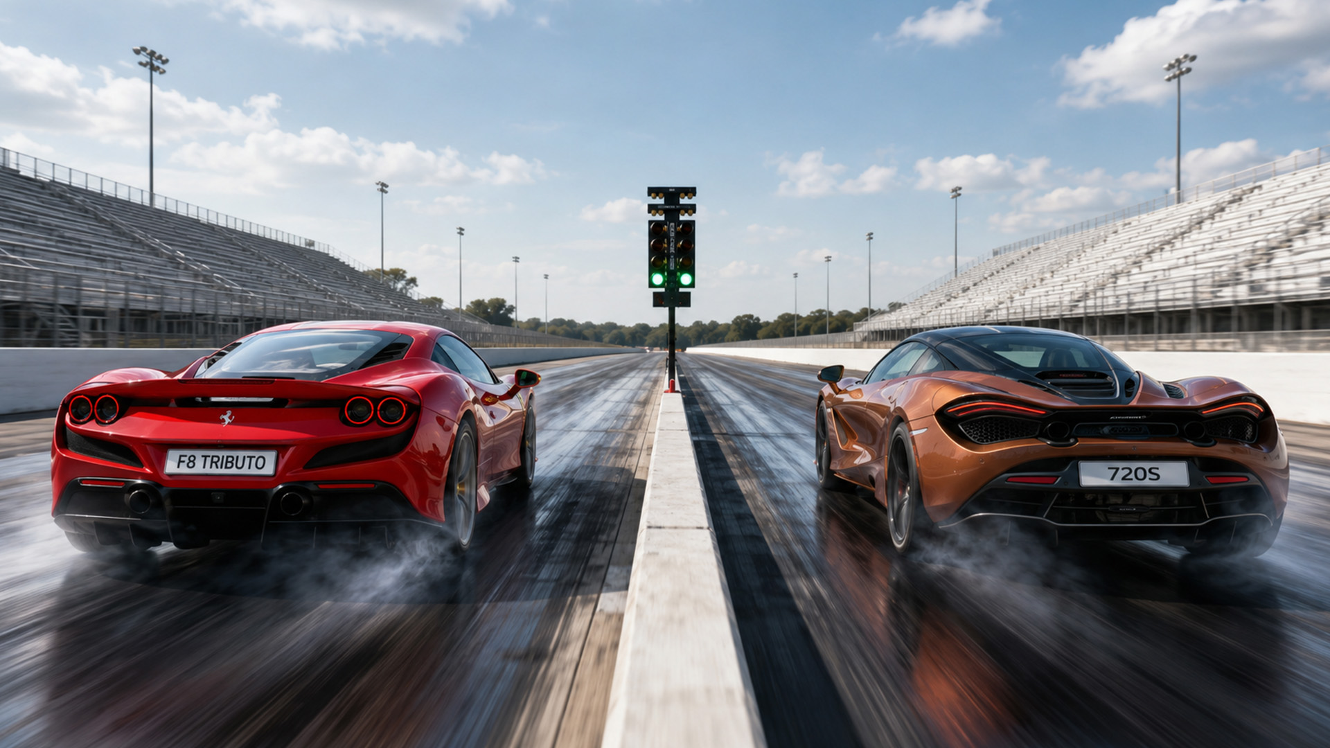 Ferrari F8 Tributo vs McLaren 720S drag race