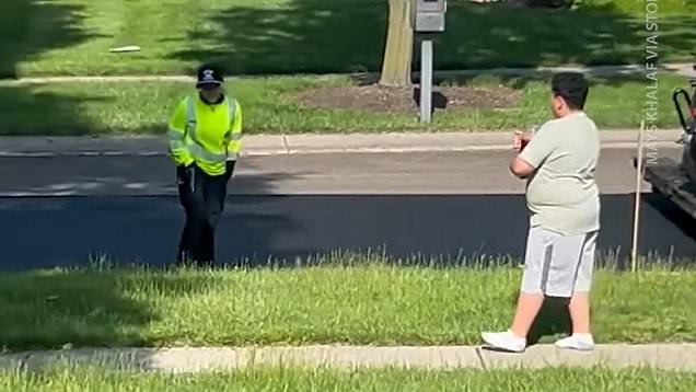 Kid makes homemade iced tea for construction workers
