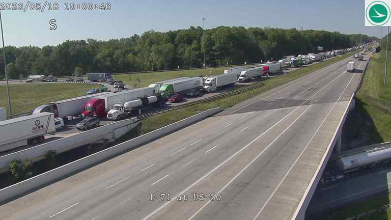 Semi catches fire after crash on I-71