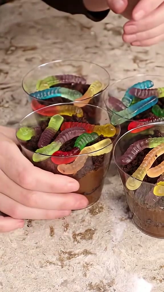 Easy Halloween treats: gummy worm dirt cups
