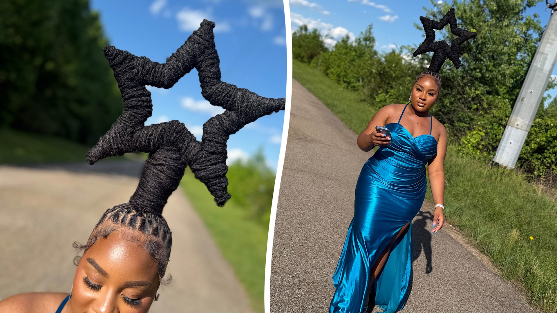 Teen attends prom with star-shaped hairstyle towering above her head
