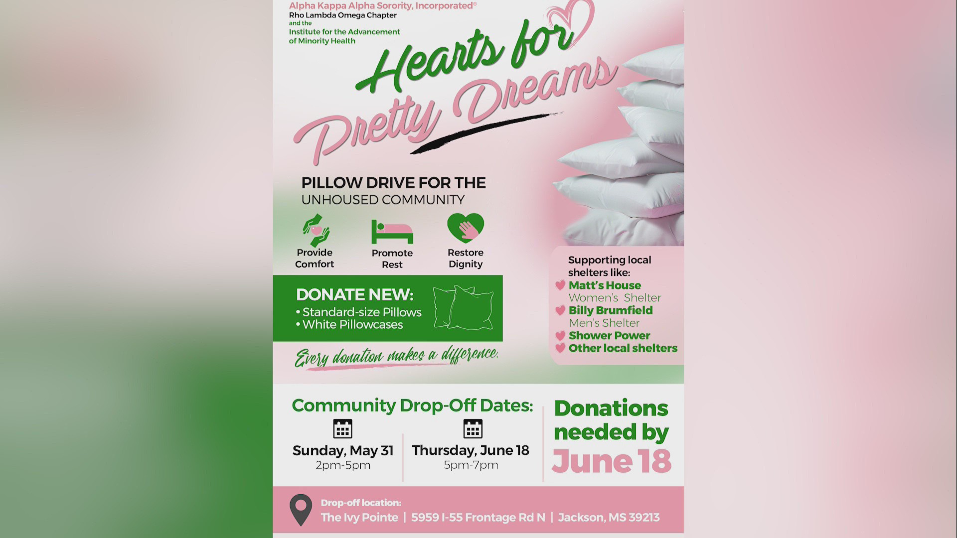 Hearts for Pretty Dreams pillow drive