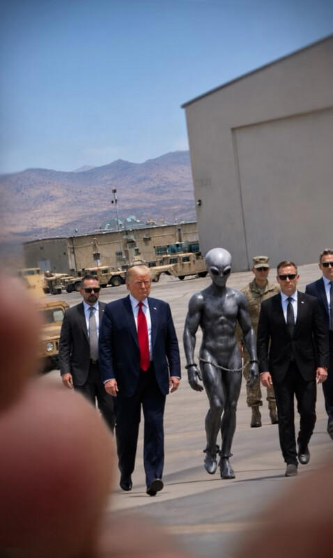 Trump stuns internet with AI photo of himself next to buff alien in chains