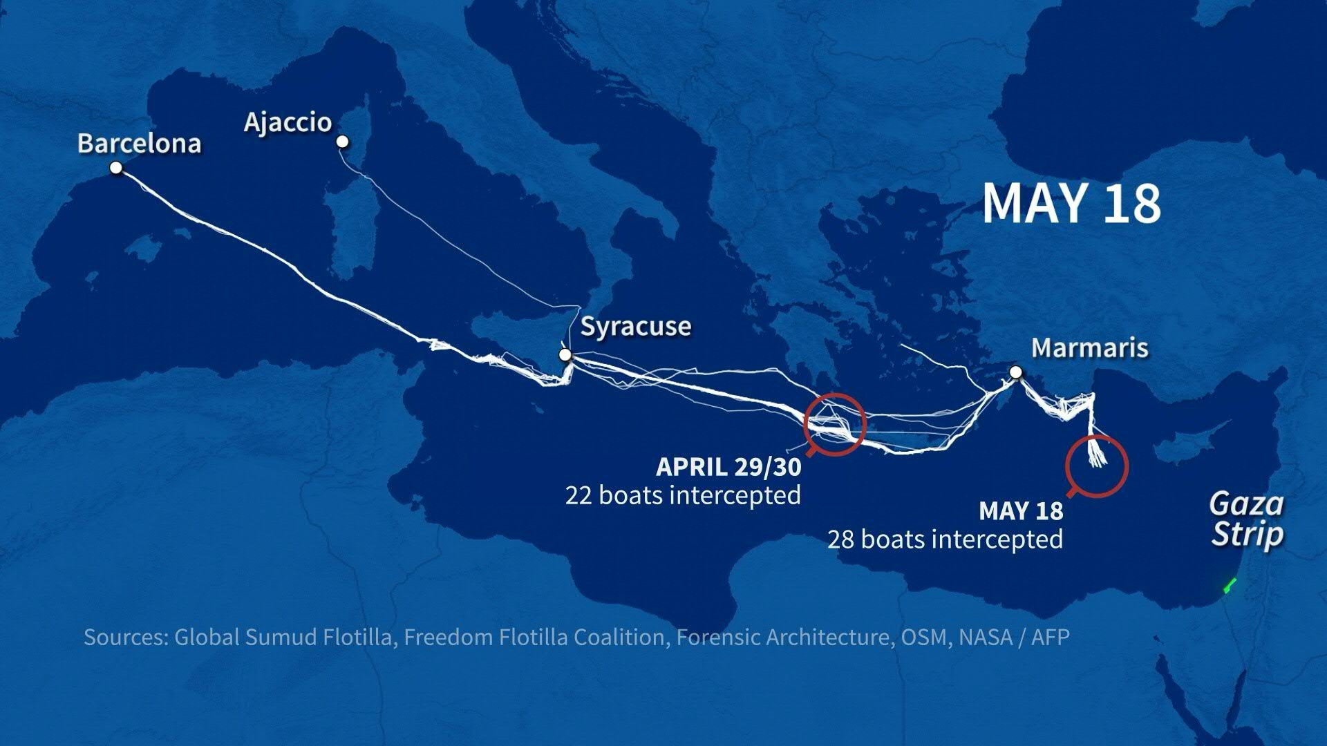 Animated map: Route of the flotilla to Gaza
