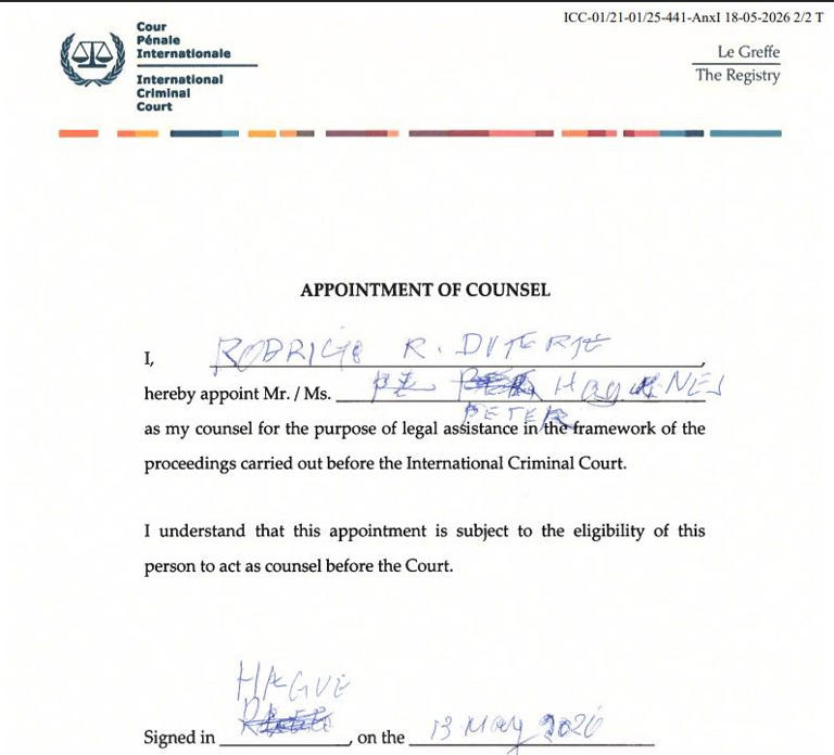 ICC releases Duterte-signed appointment document for new counsel