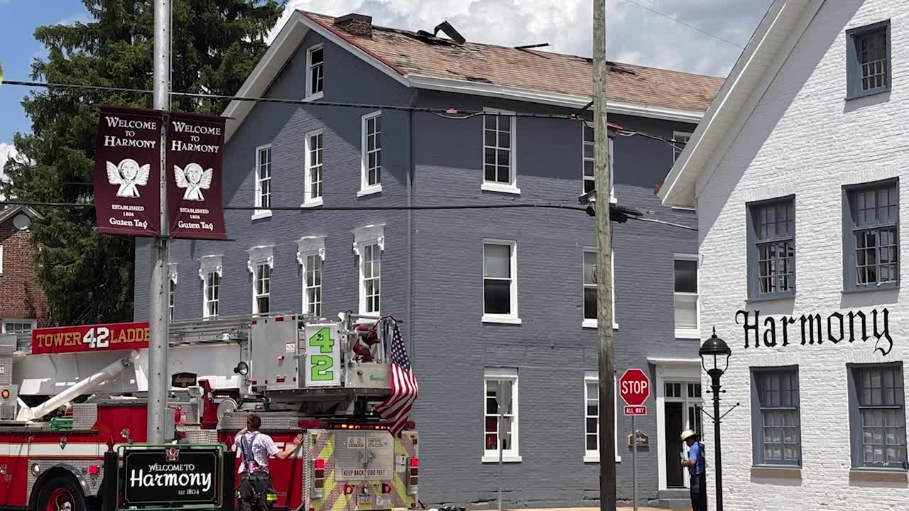 Fire damages building in historic Harmony, Pennsylvania