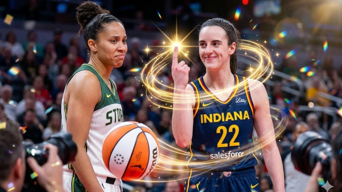 Caitlin Clark playfully hit Storm player with the Mutombo finger wag