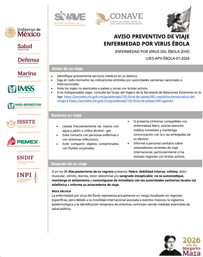 Emite Salud aviso preventivo de viaje tras brote de ébola declarado por ...