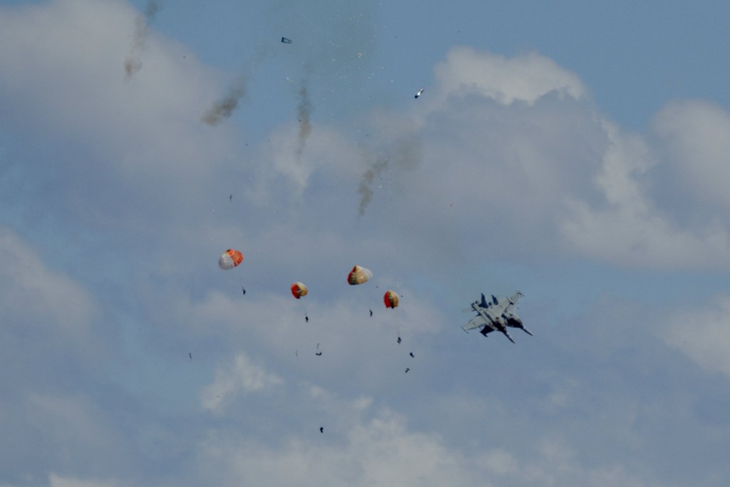 Pilots eject from fighter jets seconds after they crash mid-air during show