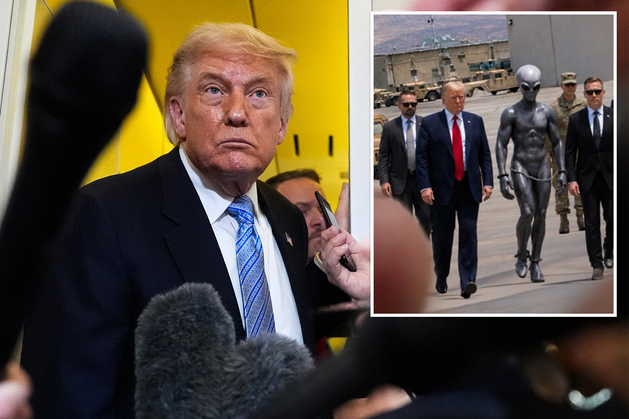 Trump stuns internet with AI photo of himself next to buff alien in chains