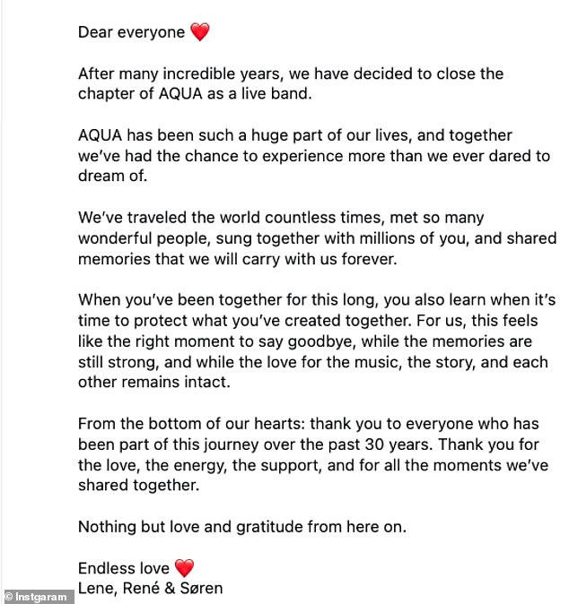 90s pop band Aqua announce they've split after thirty years together
