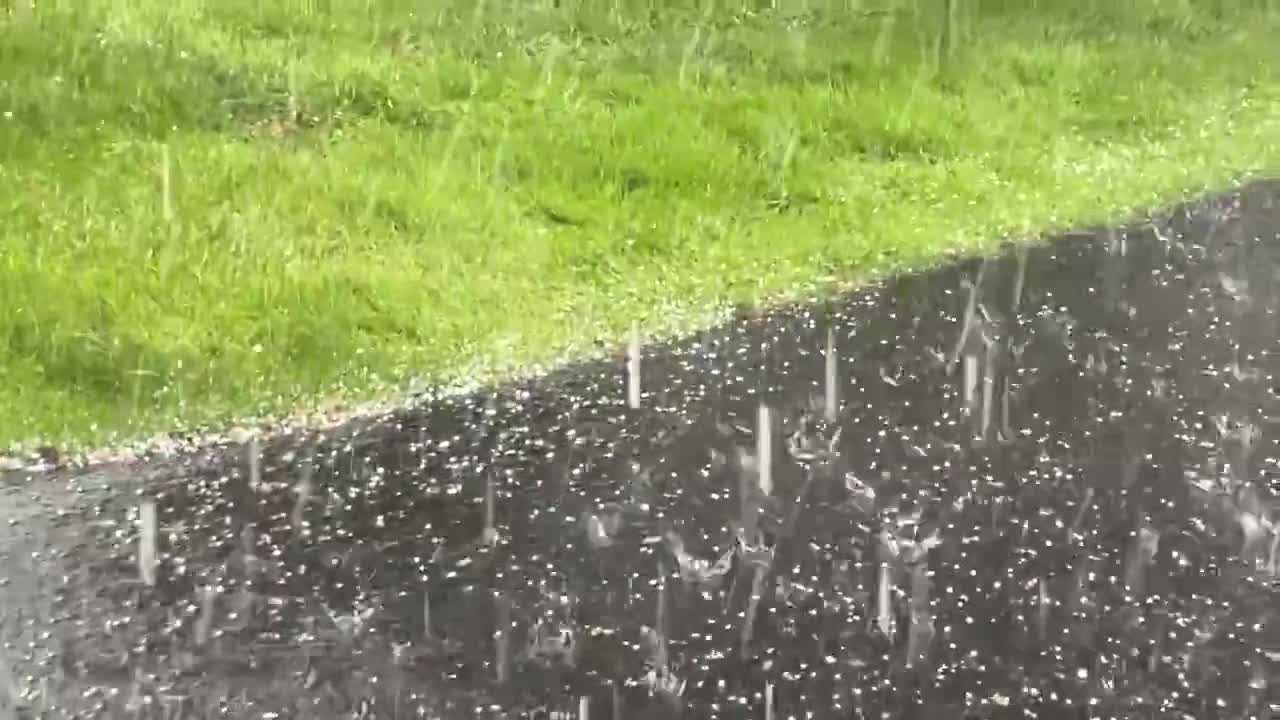 Pea-size hail and heavy rain move through Victor, New York, USA