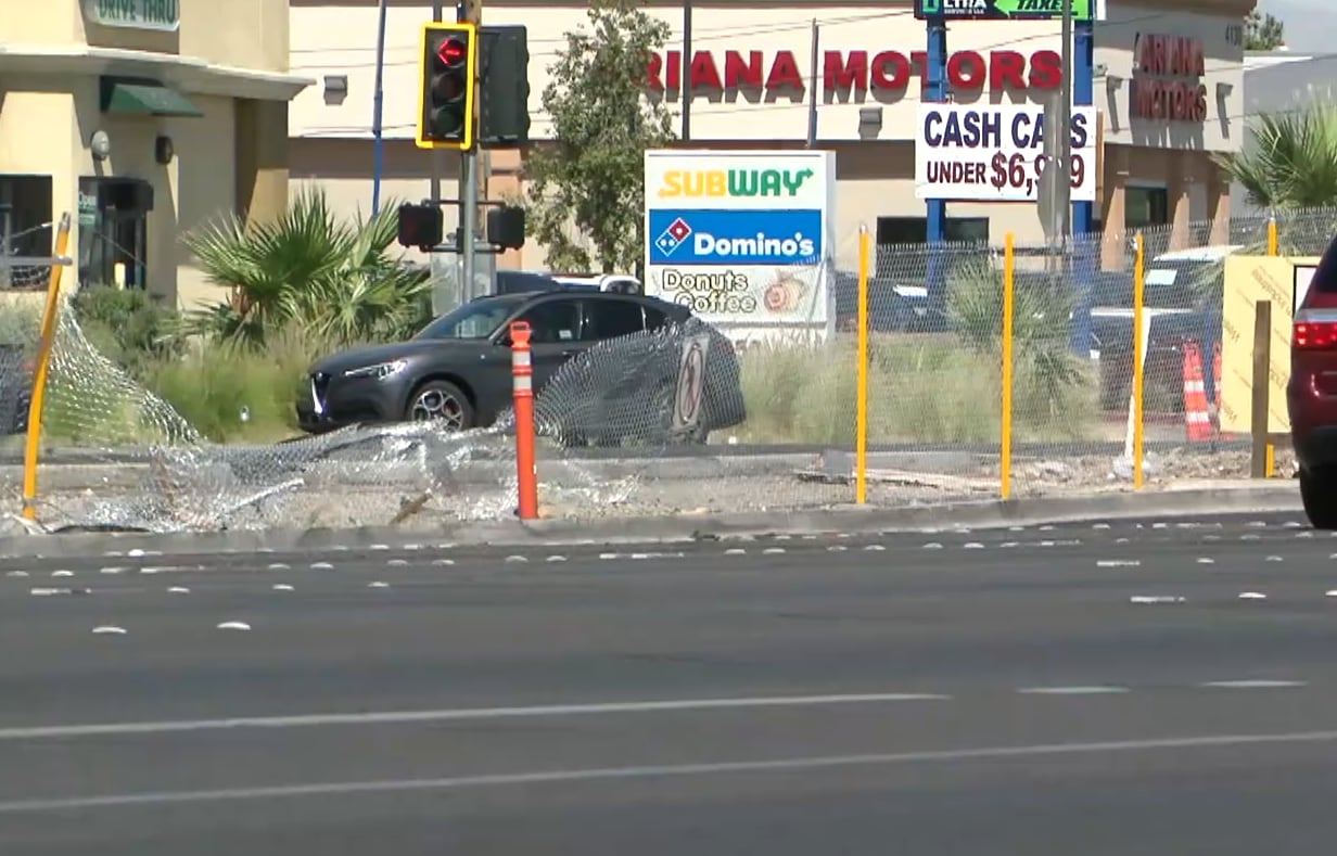 Cone zone: Driver crashes through new Boulder Highway safety fence days ...