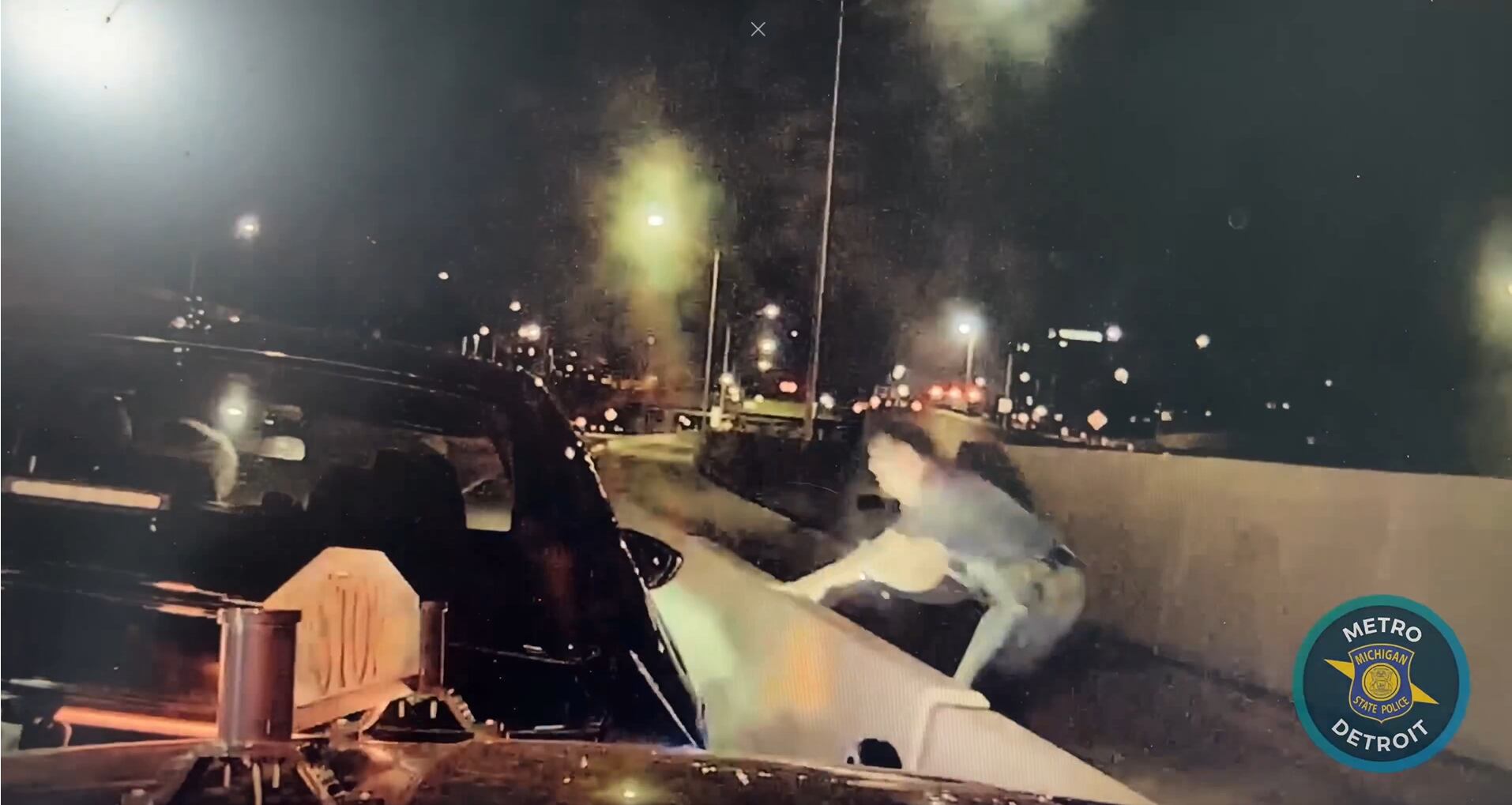 MSP trooper jumps out of the way on I-696 as patrol car is hit by driver