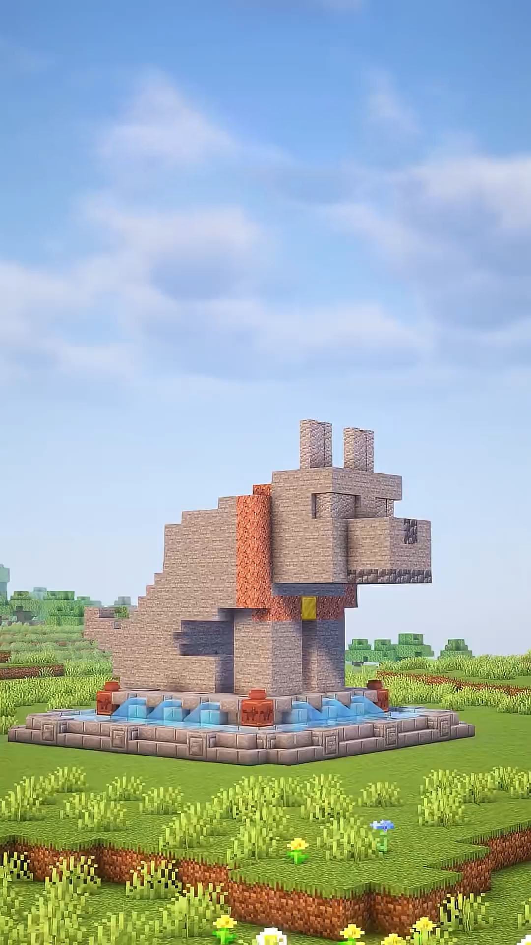 This Minecraft elephant build uses stone and water details