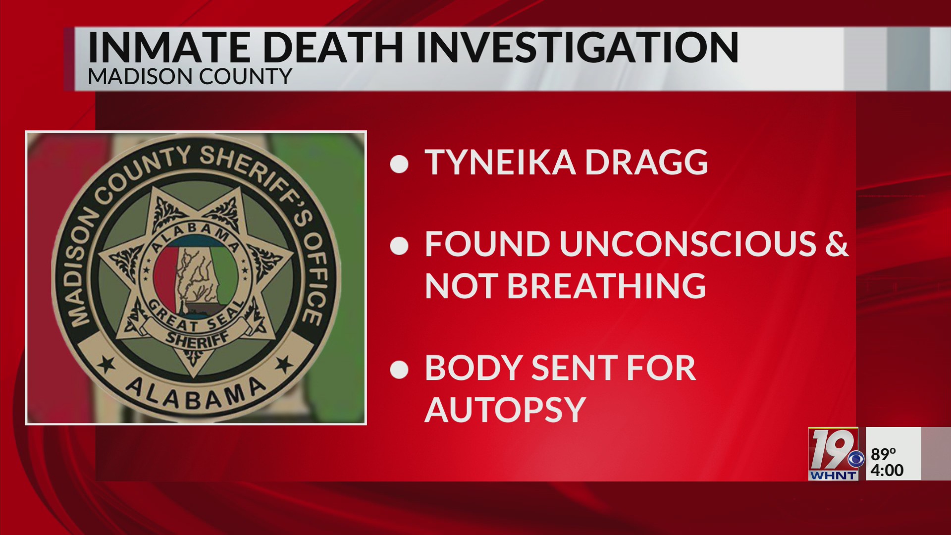 Madison County inmate death investigation | May 18, 2026 | News 19 at 4 ...