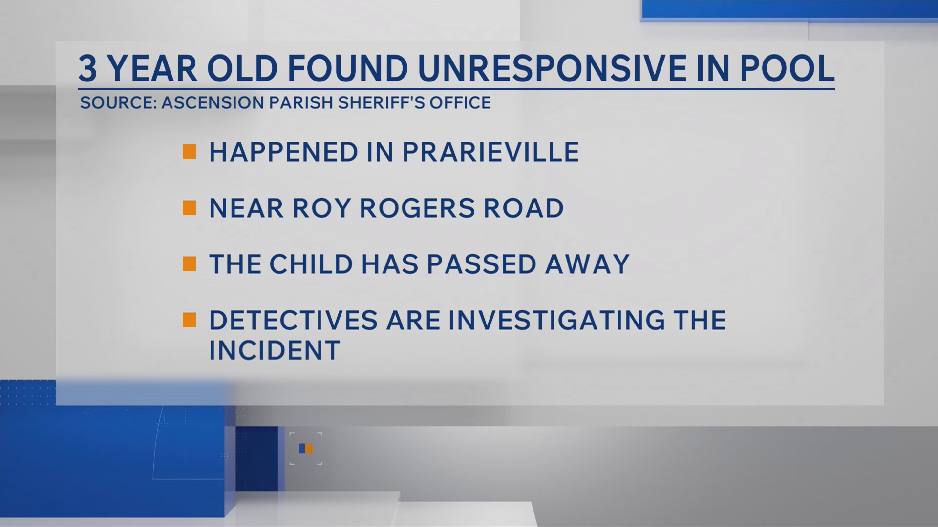 3-year-old boy drowns in Ascension Parish pool