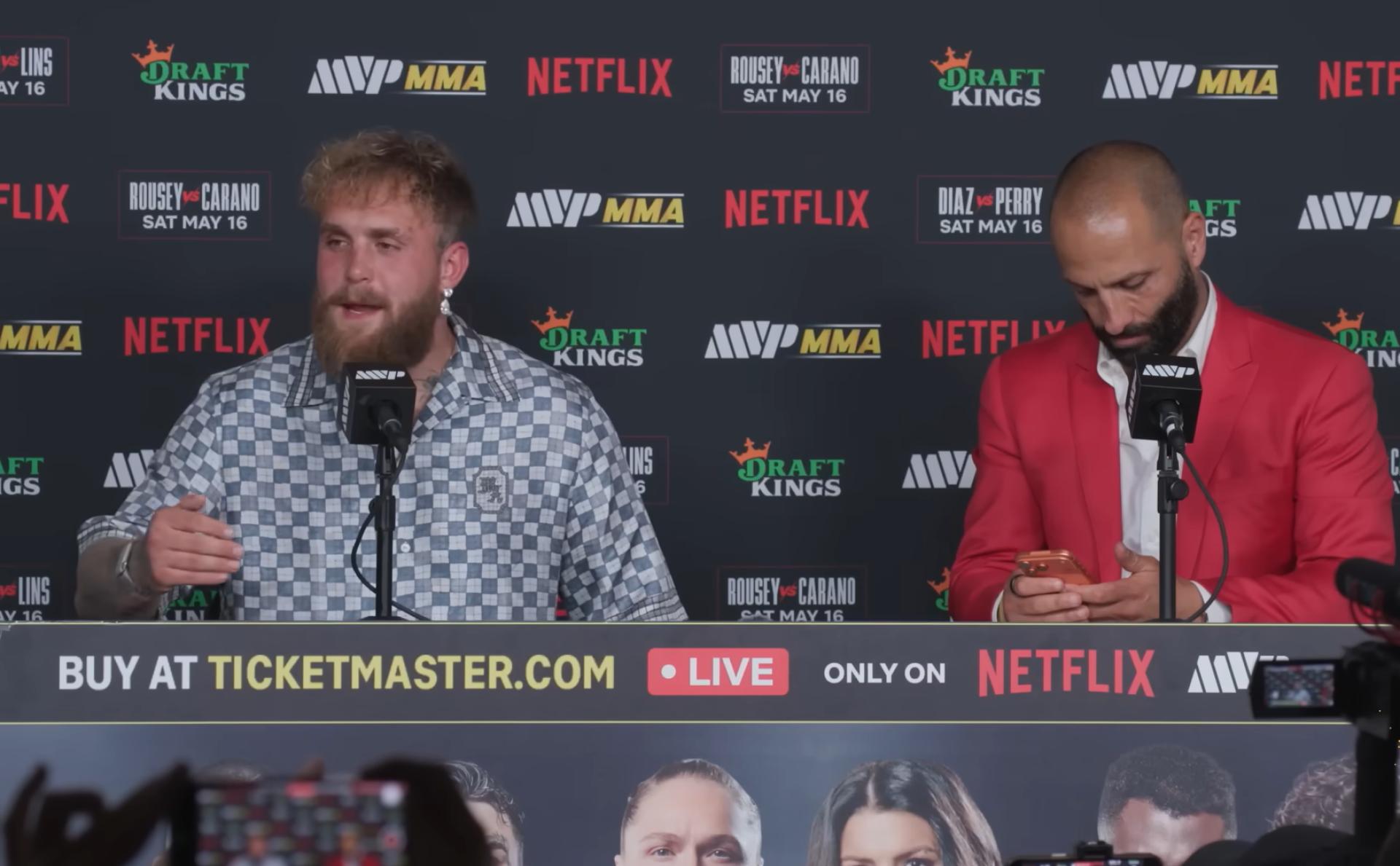 Jake Paul reacts to McGregor news during Ngannou walkout