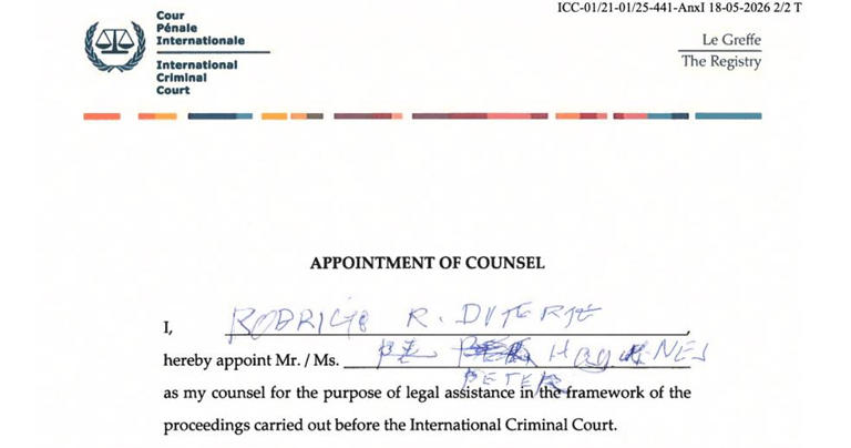 ICC registry formalizes appointment of new counsel for Duterte
