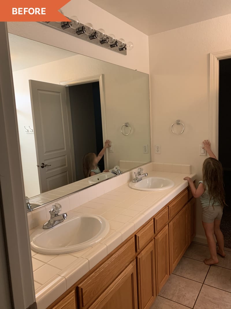 A DIY tile accent wall made this old bathroom feel custom