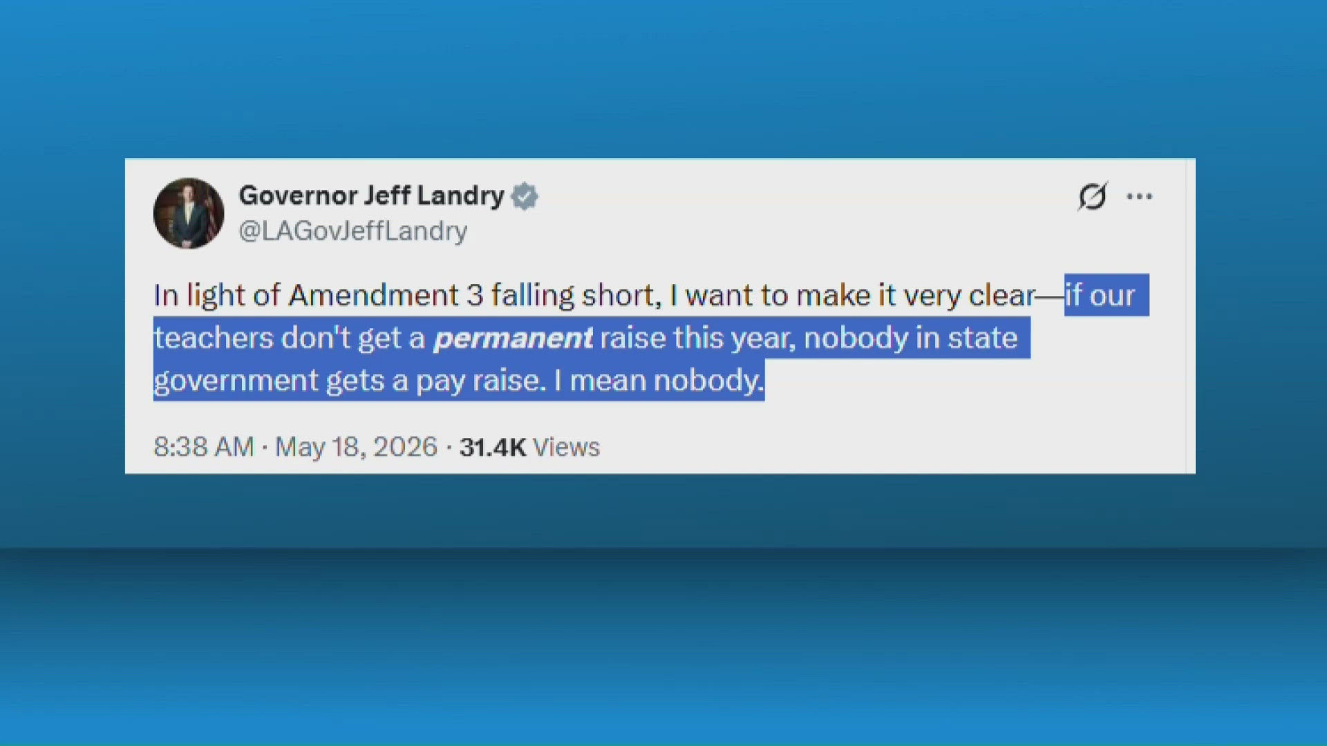 Gov. Landry threatens to freeze state employee raises until teachers ...