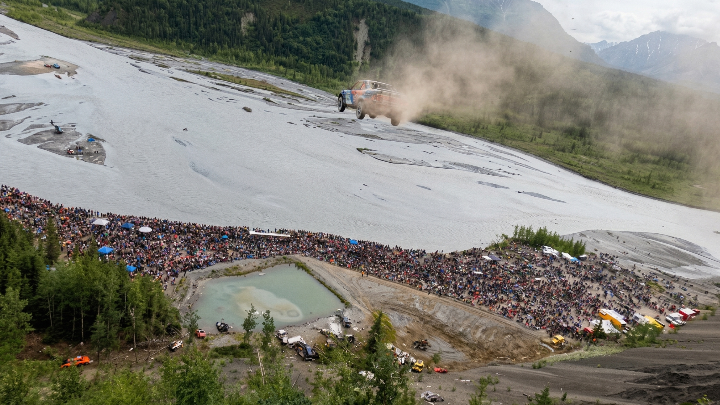 Watch this car fly off a cliff into a crowd of thousands