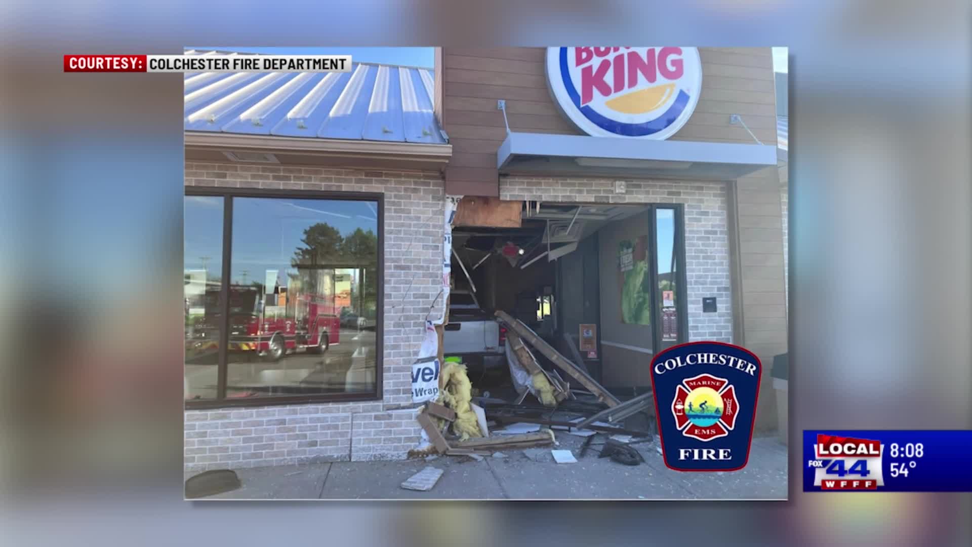 Pickup truck crashes into Colchester Burger King