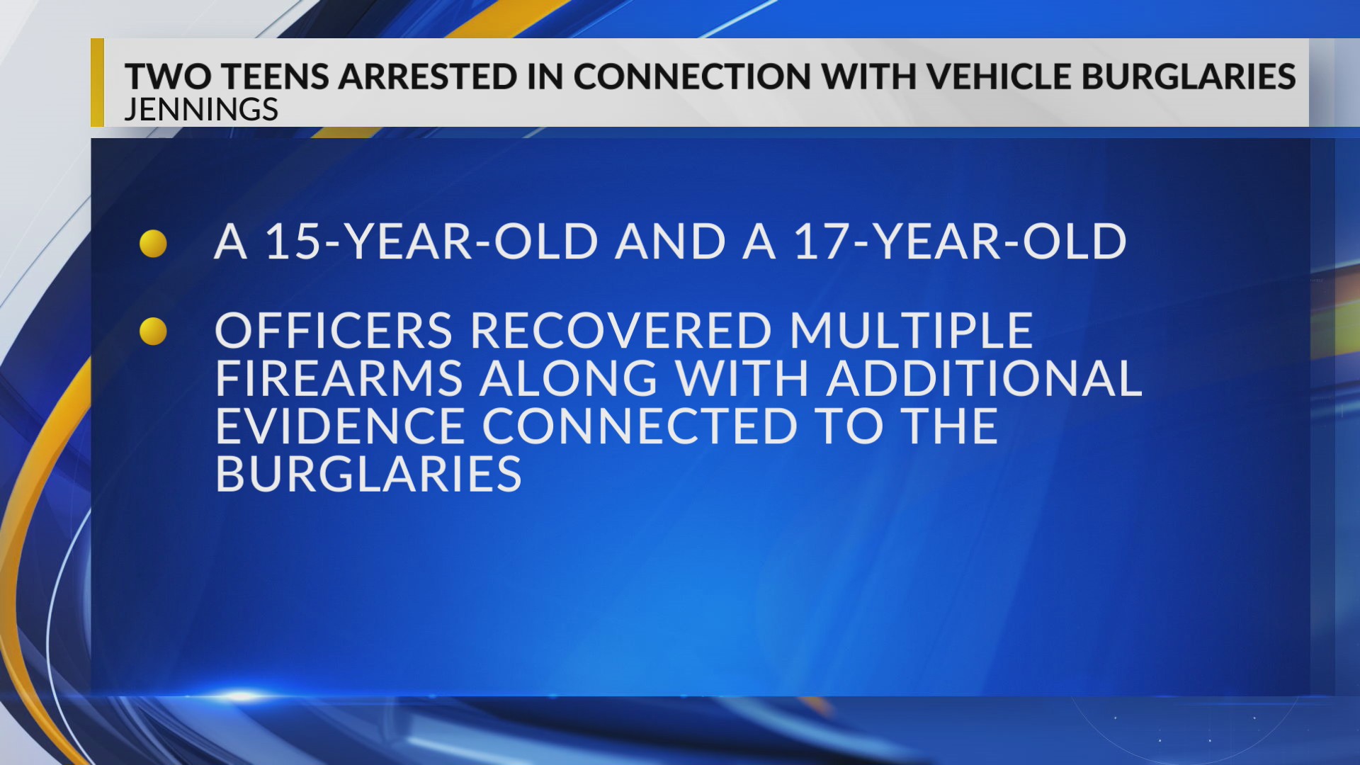 Two teens arrested in connection with Jennings vehicle burglaries