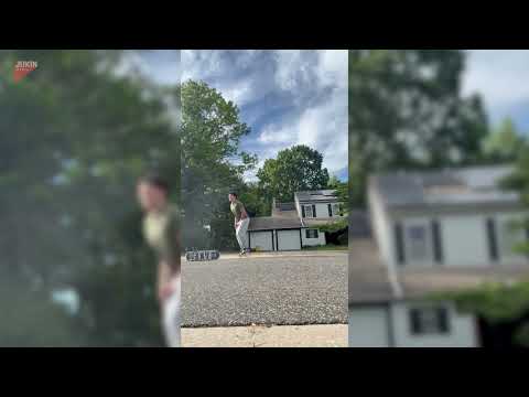 Skateboard flies up and hits man in crotch during trick practice