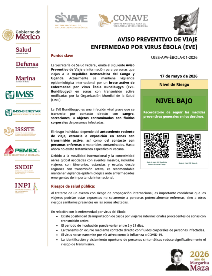 Emite Salud aviso preventivo de viaje tras brote de ébola declarado por ...