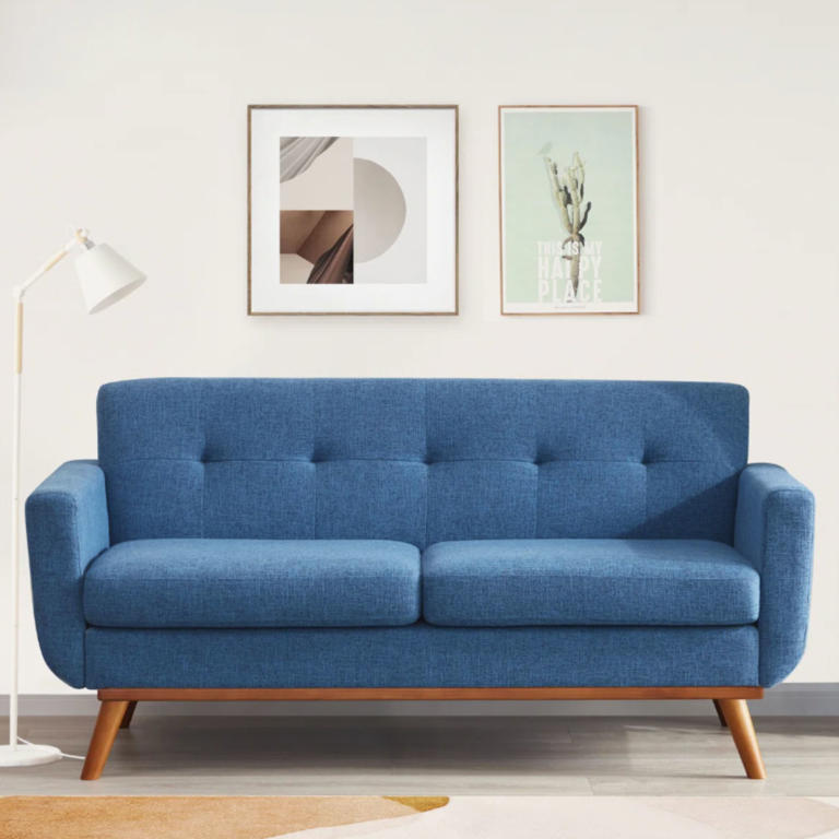 Cream sofas are fine, but Zooey Deschanel’s cerulean silhouette is ...