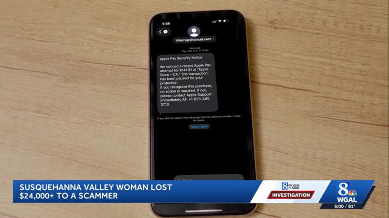 Pennsylvania woman loses $24K after falling for 'Apple high alert' text ...