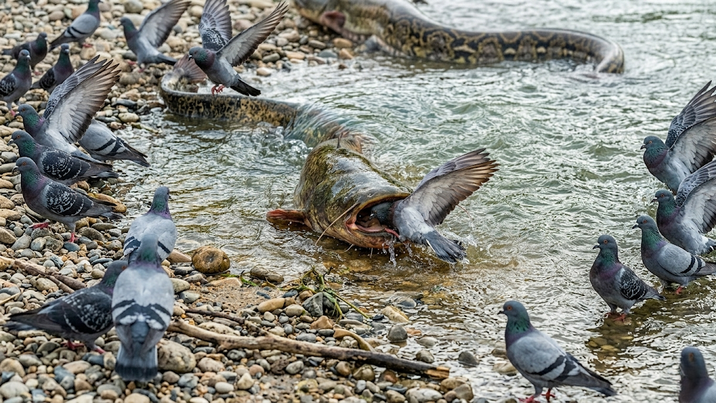 Watch What Happens When a 200-Pound Catfish Launches Onto Land Eat Pigeons
